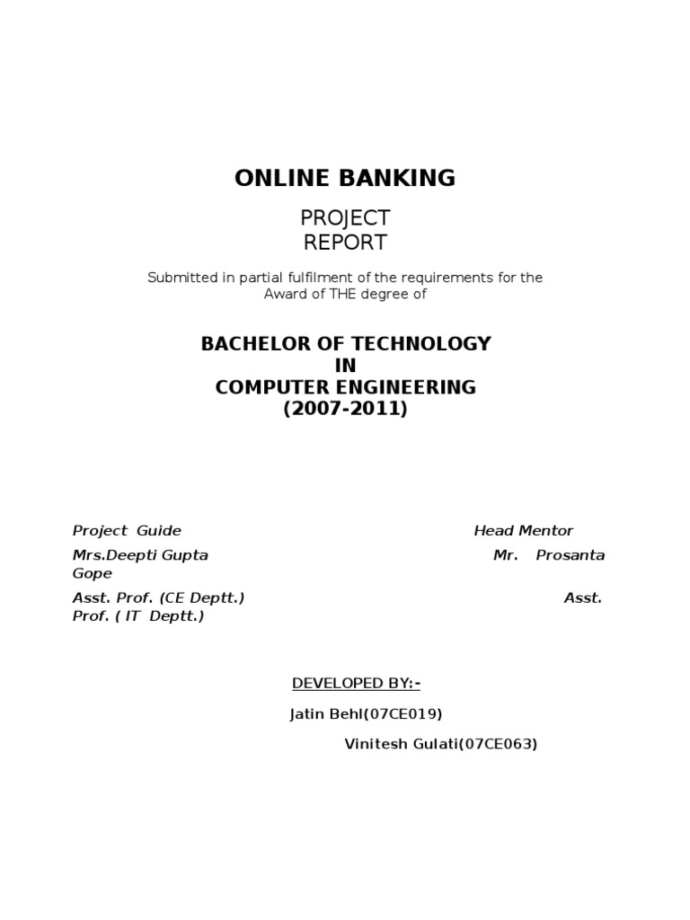 Project Report On Online-Banking | PDF | Java Server Pages | Enterprise ...