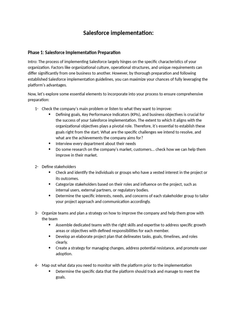 Salesforce Implementation Template | PDF | Goal | Customer Relationship ...