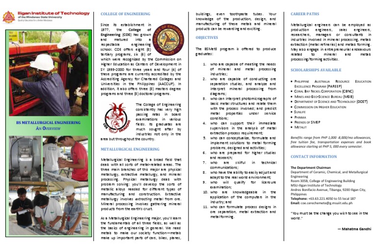 Brochure - Metallurgical Engineering | PDF | Metallurgy | Engineering Brochure - Metallurgical Engineering | PDF | Metallurgy | Engineering