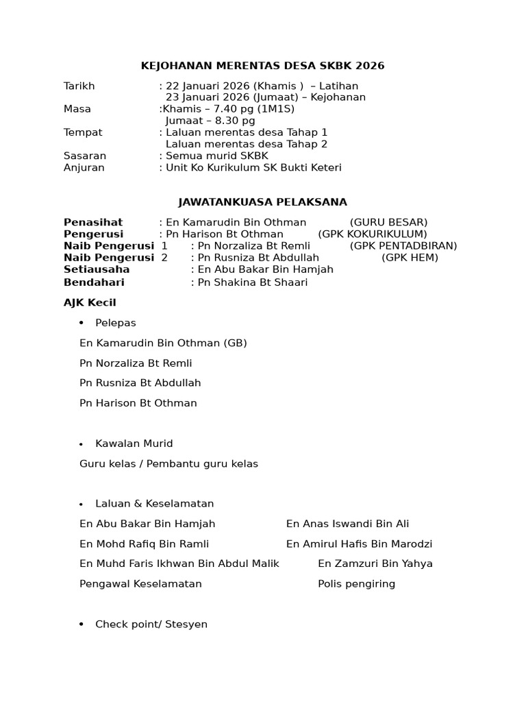 Kejohanan Merentas Desa Skbk 2026 | PDF