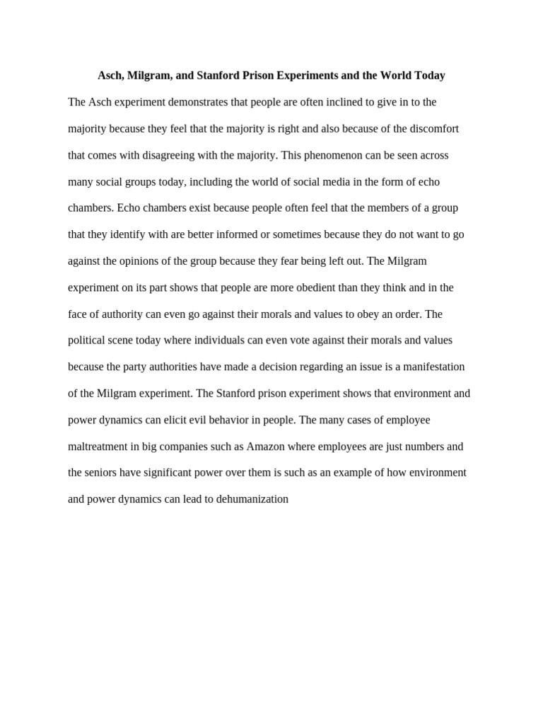 Asch, Milgram, Stanford Discussion | PDF