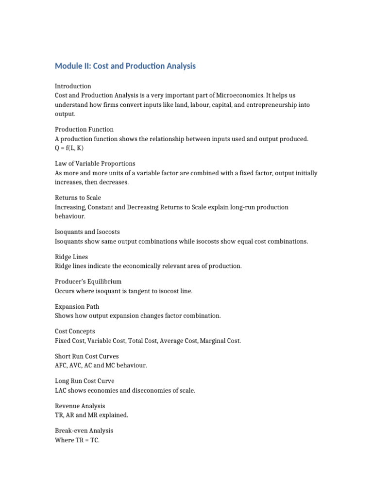 Cost and Production Analysis | PDF