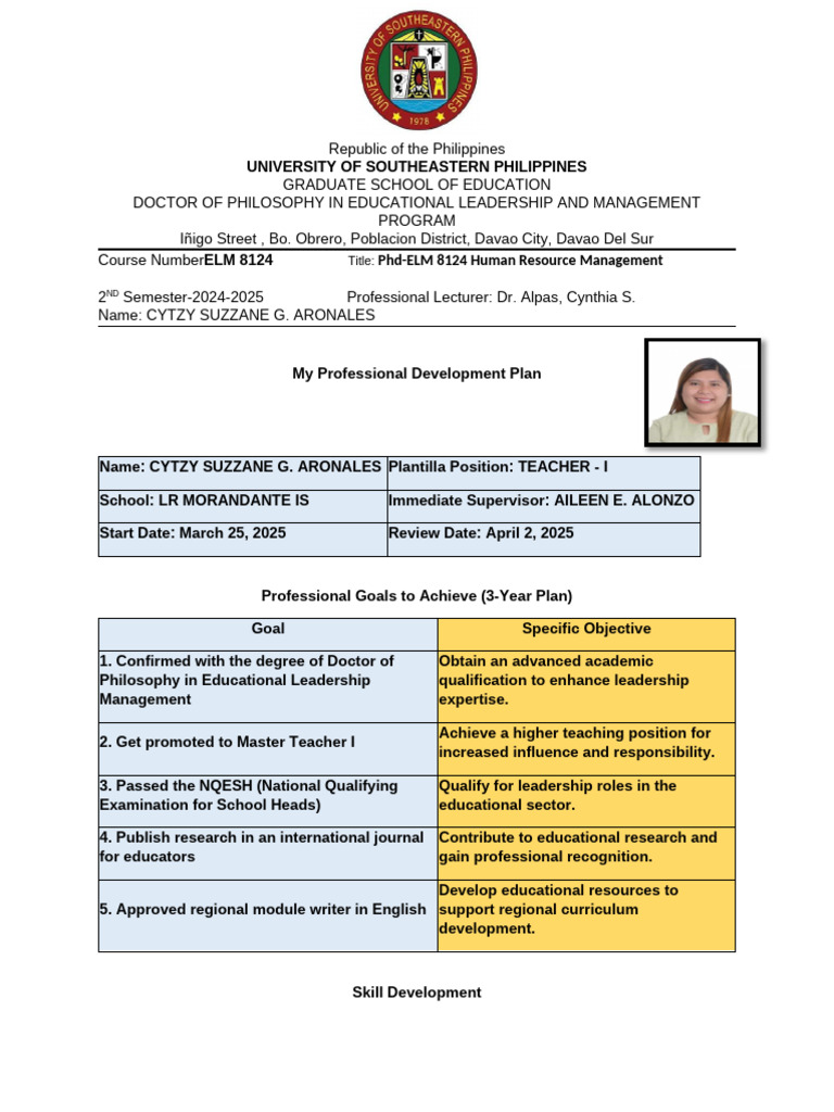 ARONALES Professional Development Plan Individual | PDF | Teachers ...