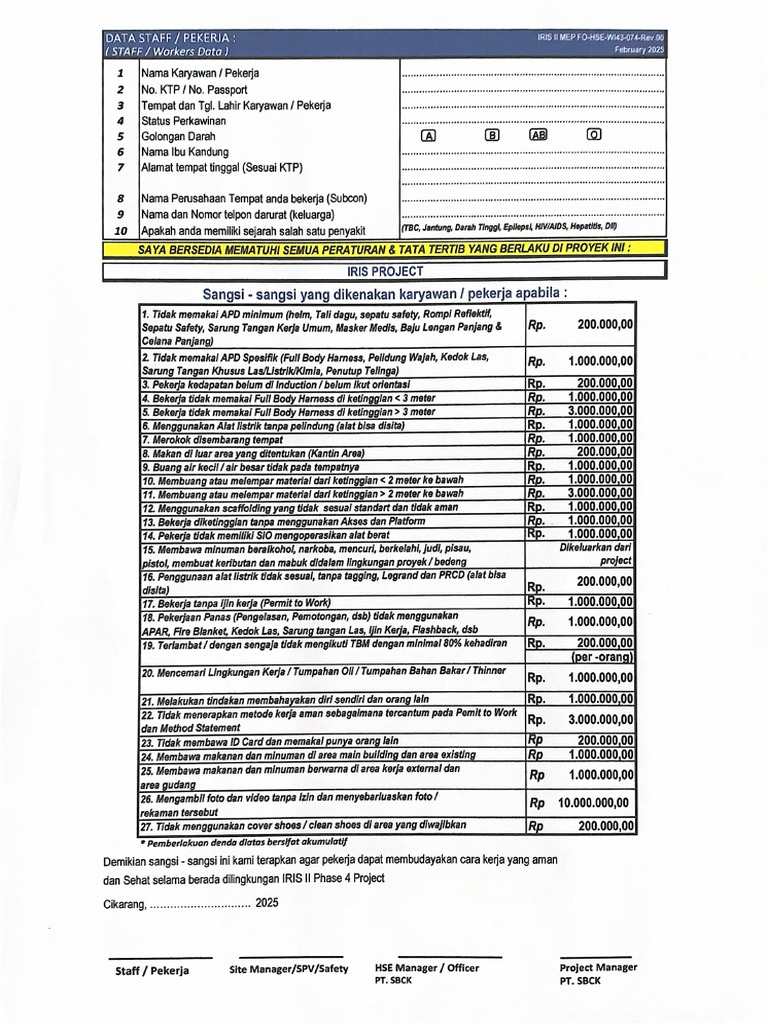 Form Induction Terbaru | PDF