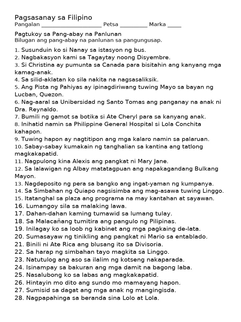 Pagsasanay Sa Filipino | PDF