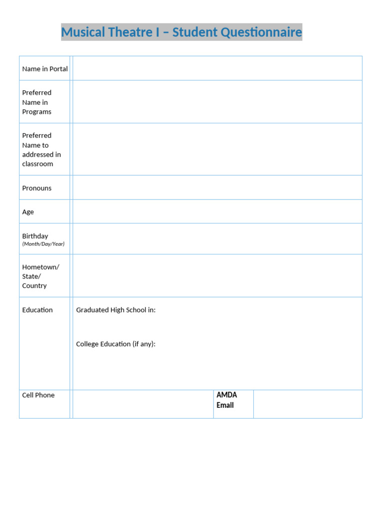 Musical+Theatre+I+ +Student+Questionnaire+ +Fillable+Word+Document ...