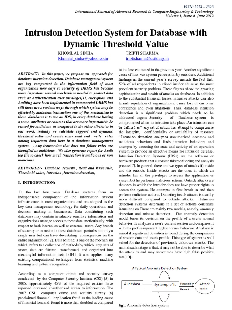 Intrusion Detection System For Database With Dynamic Threshold Value | PDF | Databases ...