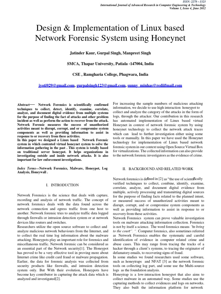 Design & Implementation of Linux Based Network Forensic System Using Honeynet | PDF ...
