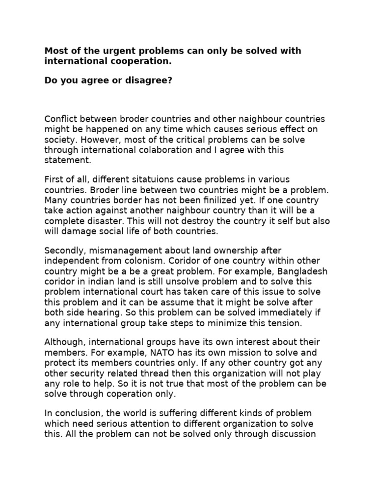 Most of The Urgent Problems Can Only Be Solved With International ...