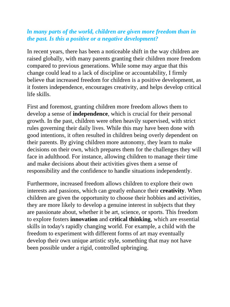 LN Many Parts of The World, Children Are Given More Freedom Than in The ...
