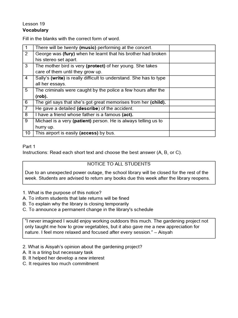 Form 1 Exam Format Practice 1 | PDF | Green Tea | Tea