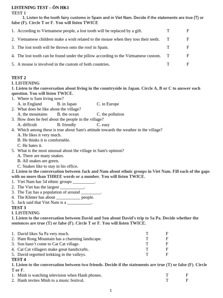 28-12 Listening Test | PDF | Vietnamese People | Tooth Fairy