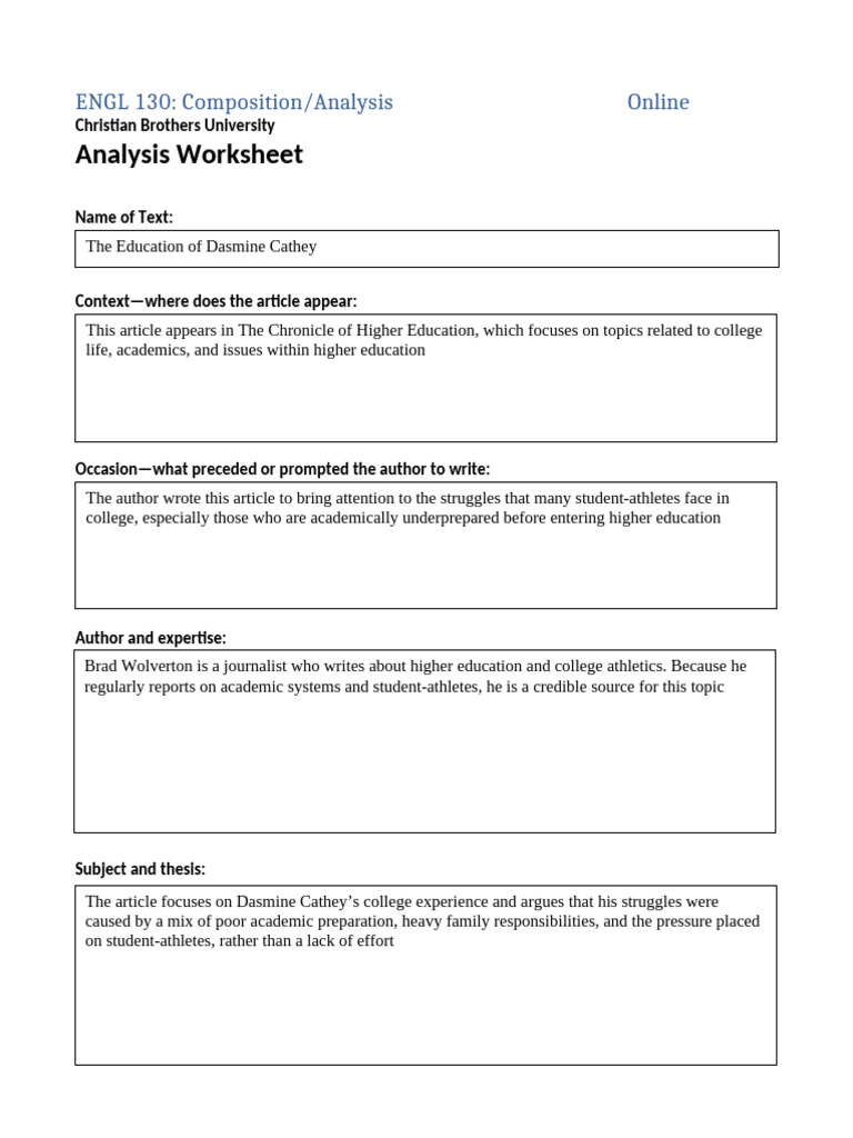 Analysis Worksheet | PDF