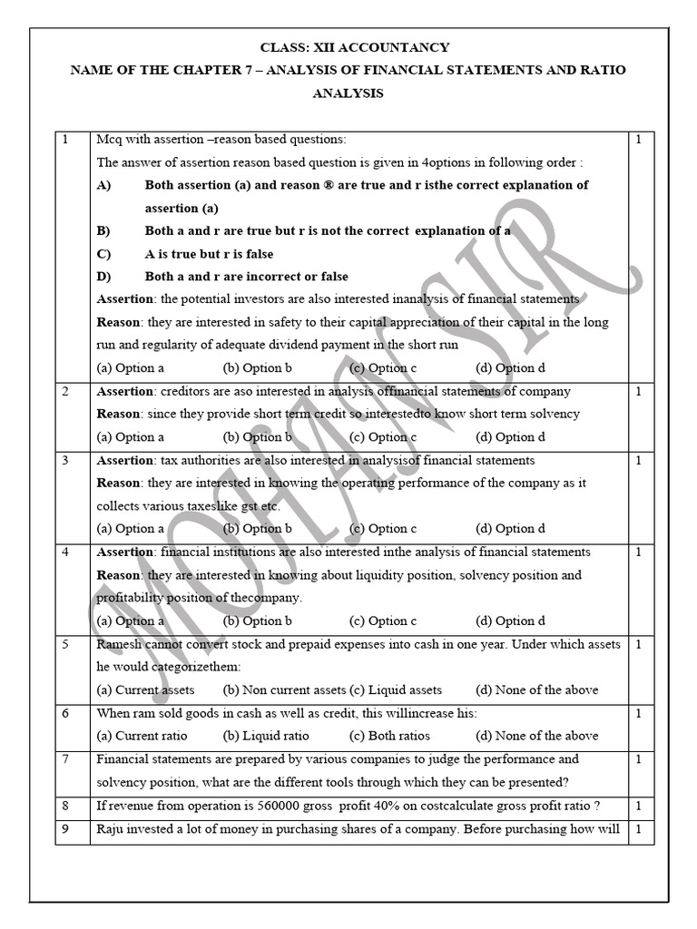 Analysis of Financial Statements and Accounting Ratios - Questions ...