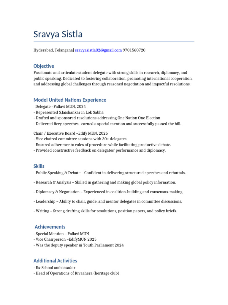 Mun Resume Bits | PDF