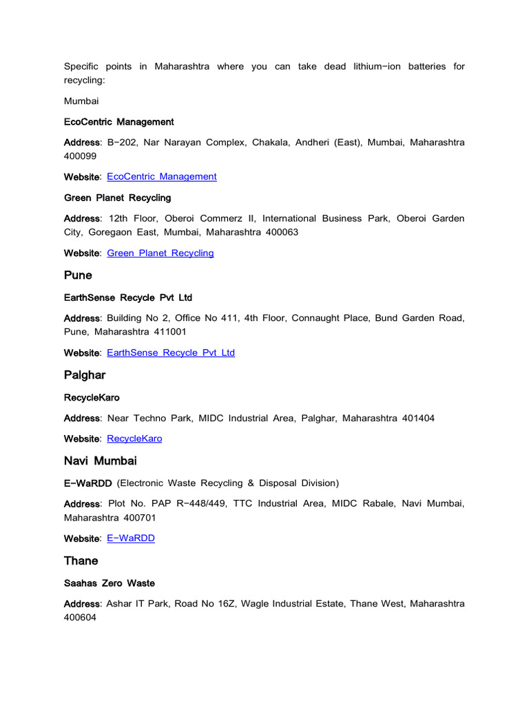 Specific Points in Maharashtra Where You Can Take Dead Lithium | PDF ...