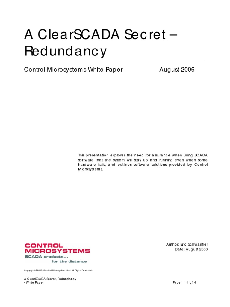 A ClearSCADA Secret - Redundancy | PDF | Server (Computing) | Scada