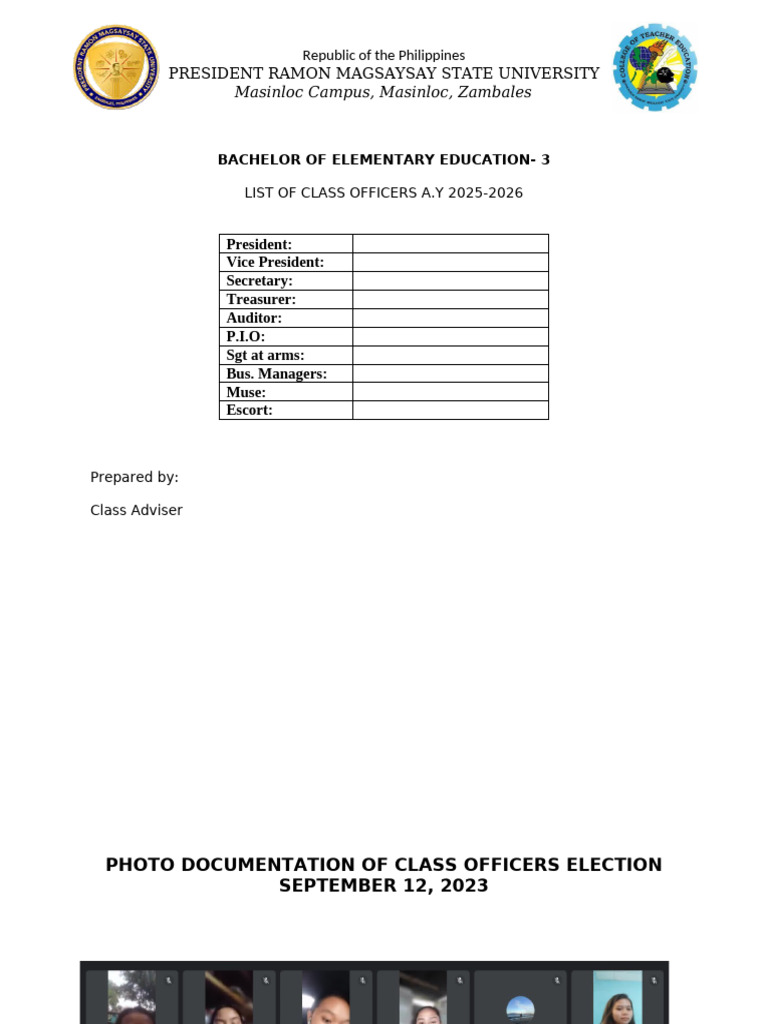 Sample Class Officer List | PDF
