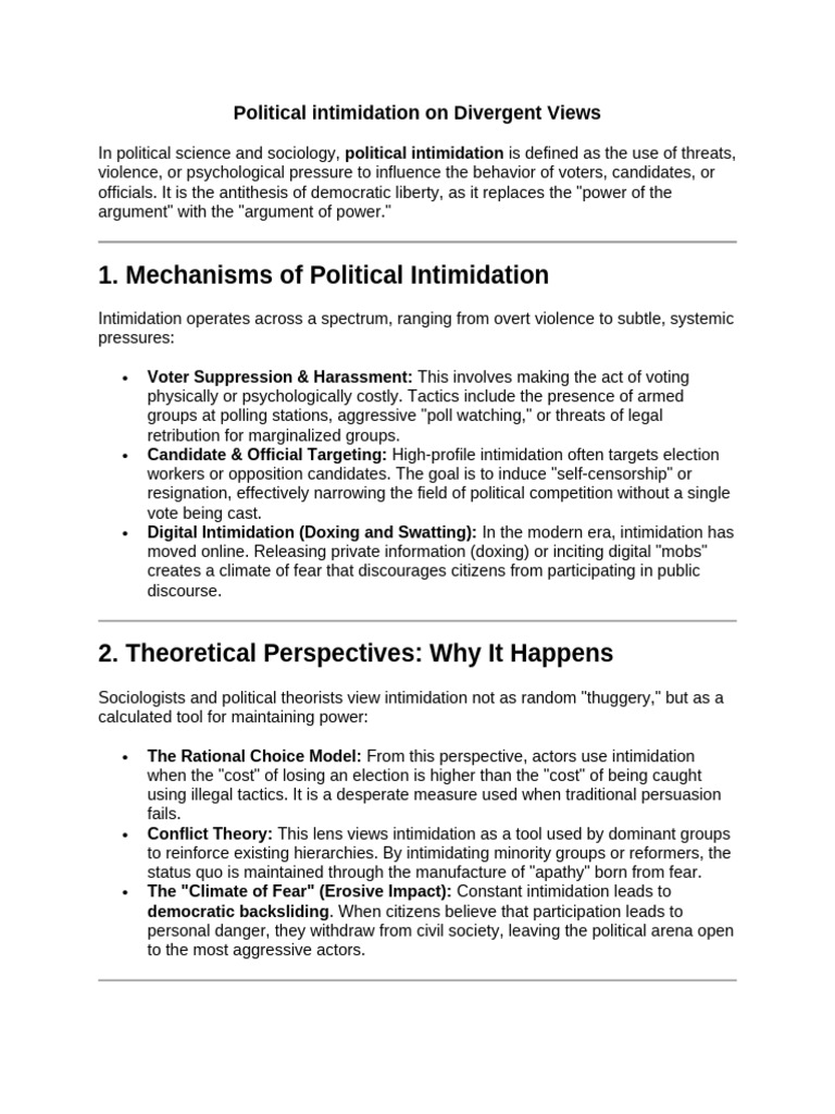 Political Intimidation On Divergent Views | PDF | Intimidation | Power ...