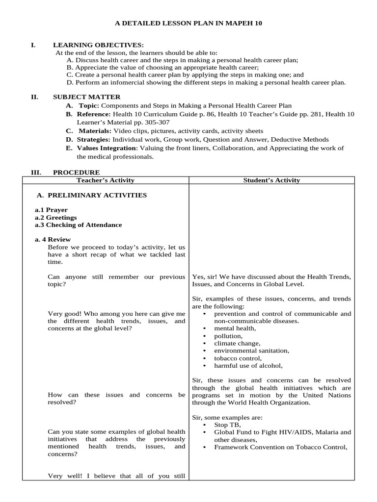 Lesson Plan in Demo Health | PDF | Health Professional | Lesson Plan