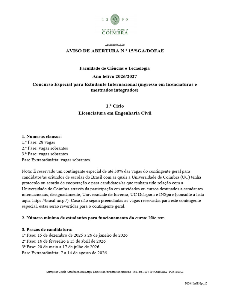 AvisoAbertura 2026 2027 LEC EI PT | PDF | Portugal