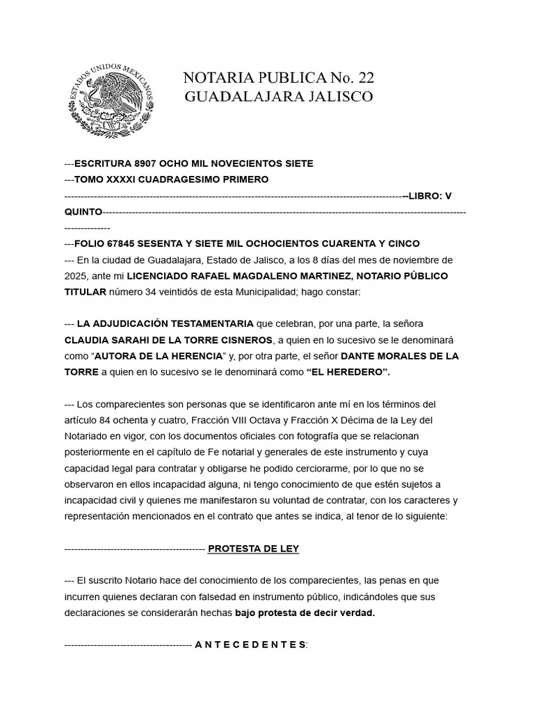 Escritura 1 Dante Morales de La Torre | PDF | Derecho Civil (Common Law ...