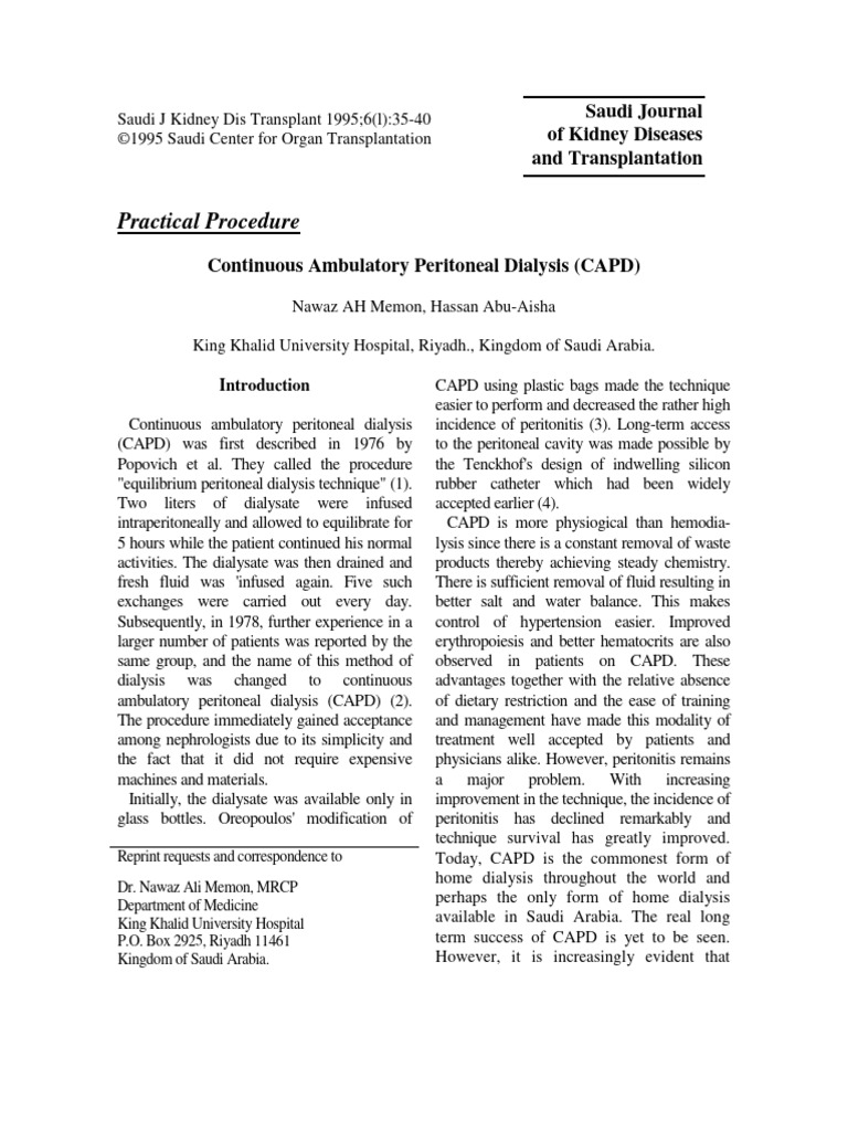 Continuous Ambulatory Peritoneal Dialysis Capd .8 | PDF | Clinical ...
