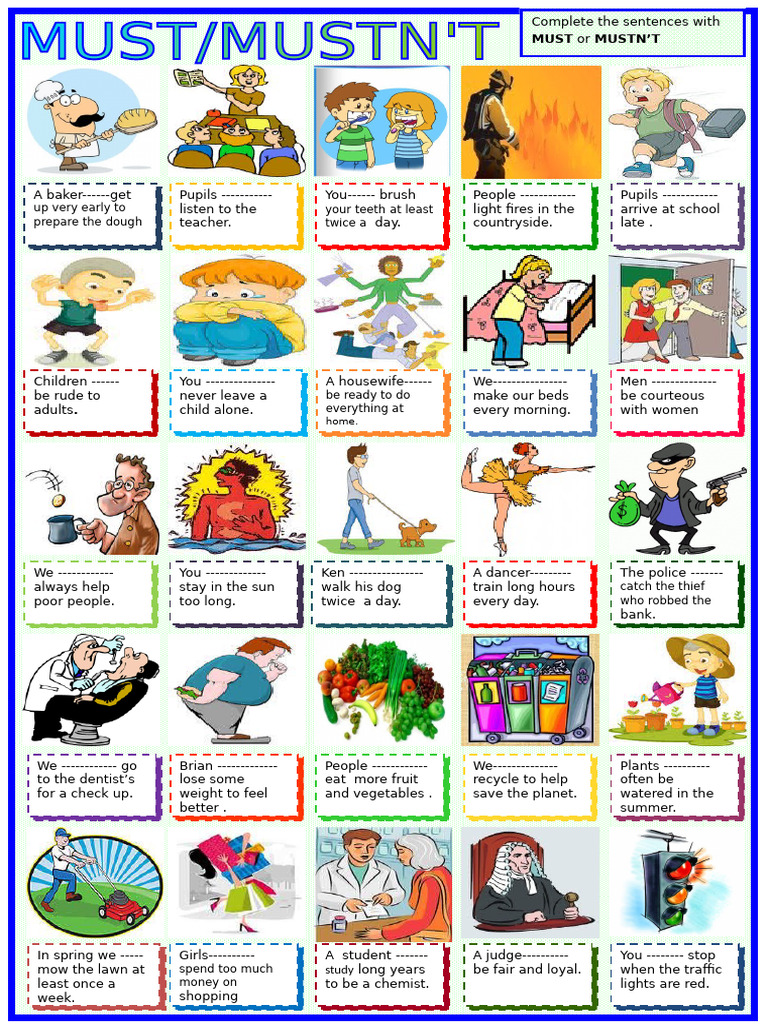 Must - Mustnt Worksheet (With Pictures) | PDF