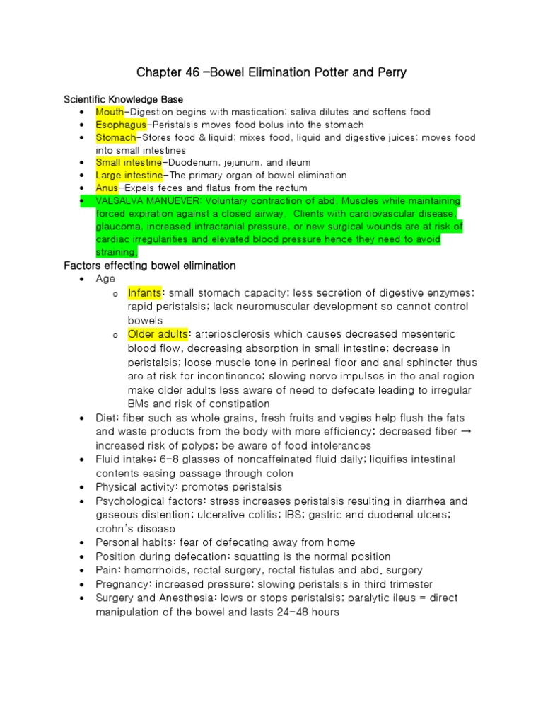 Bowel Elimination: Nursing Fundamentals | PDF | Gastrointestinal Tract ...
