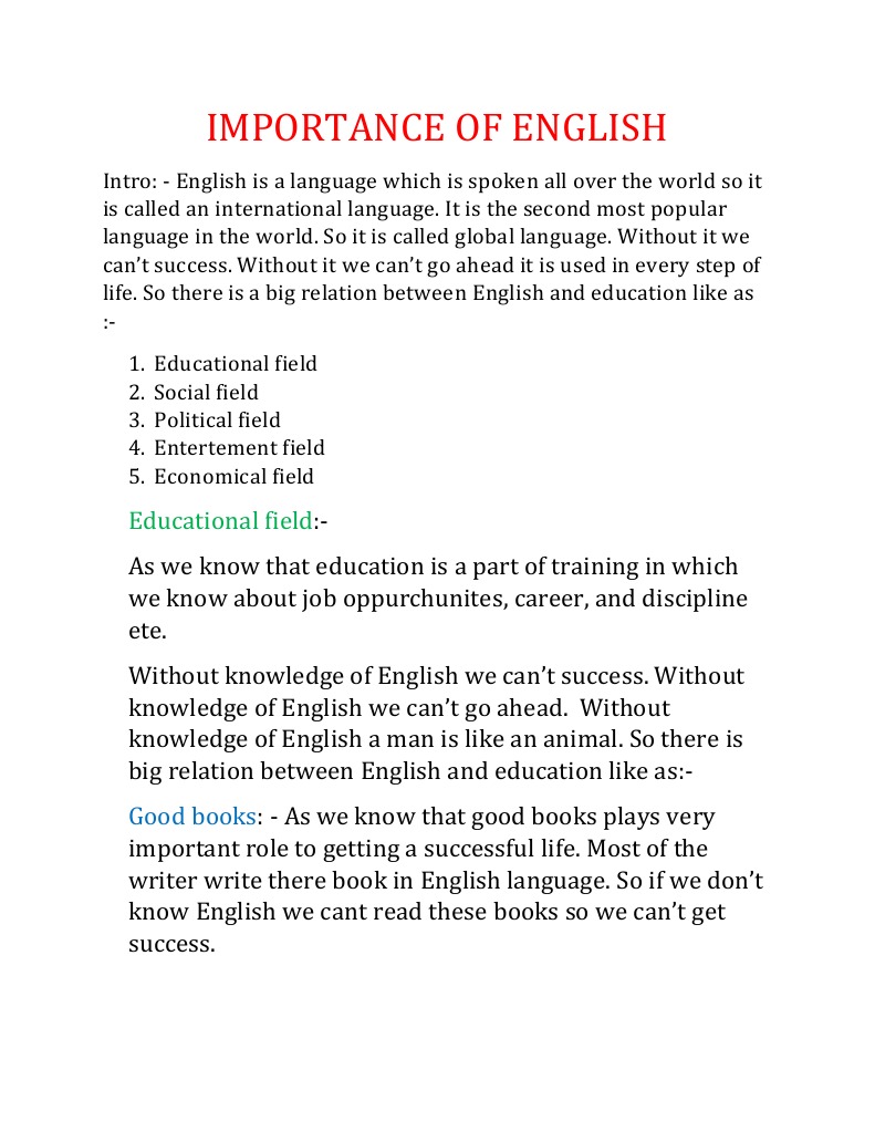 Importance of English | PDF | English Language | Human Communication