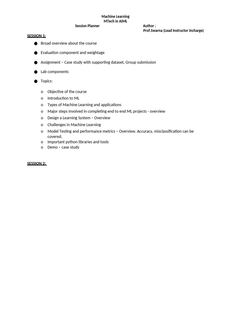 Session Wise Plan | PDF