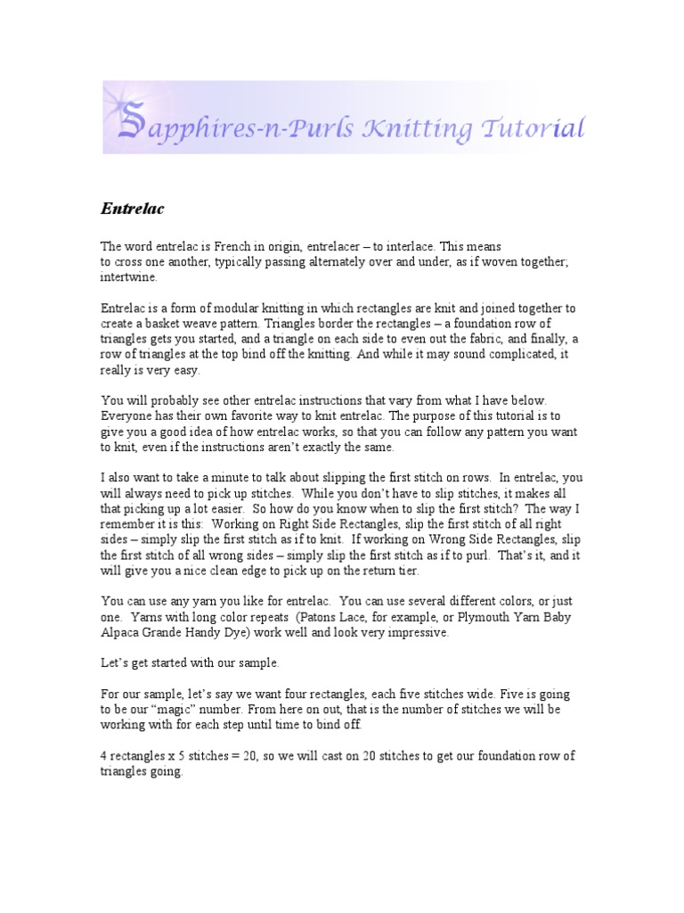 Entrelac Tutorial | PDF | Knitting | Basic Knitted Fabrics
