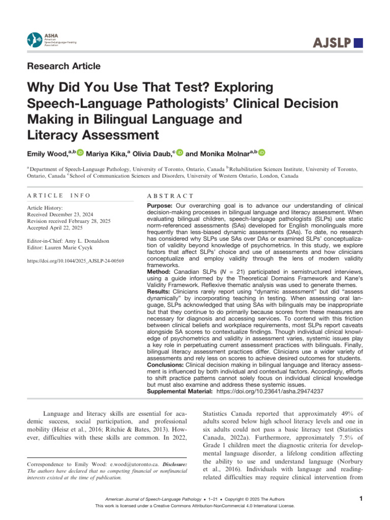 Why Did You Use That Test? Exploring Speech-Language Pathologists ...