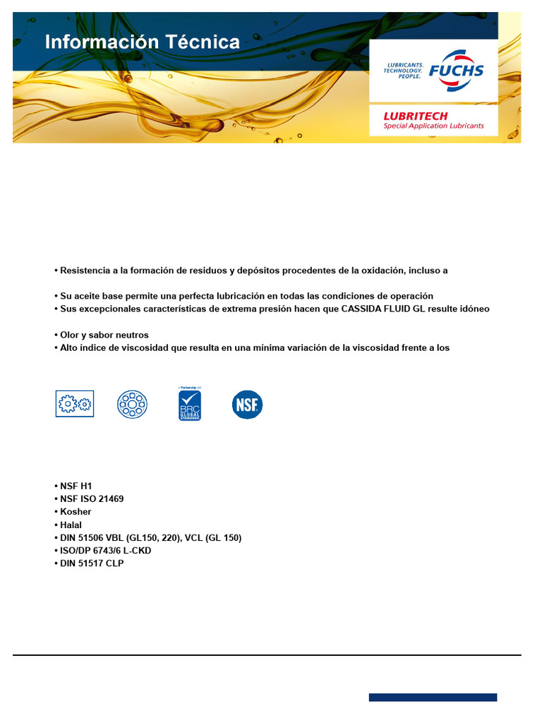 CASSIDA FLUID GL 220_FICHA_TEC_060619 | PDF | Lubricante | Ingeniería ...