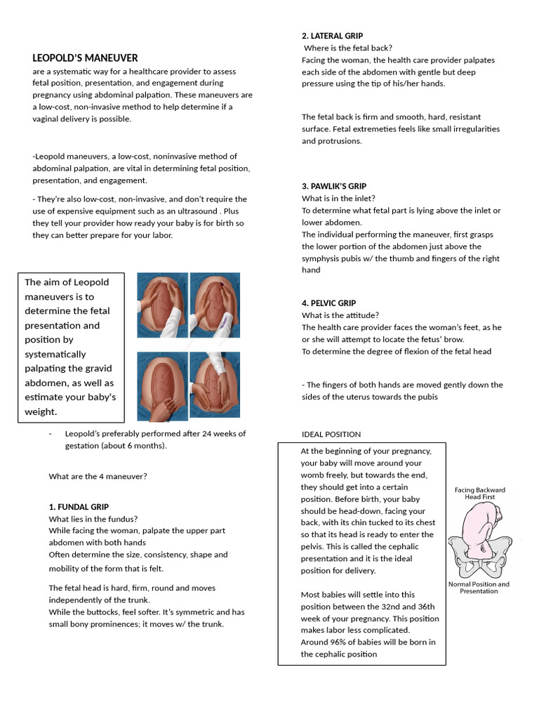 Leopold Maneuver Reviwer | PDF | Birth Control | Menstrual Cycle