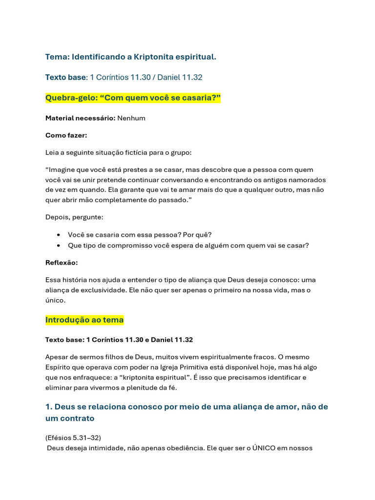Roteiro Super Crente Identificando A Kriptonita Espiritual | PDF | Amor ...