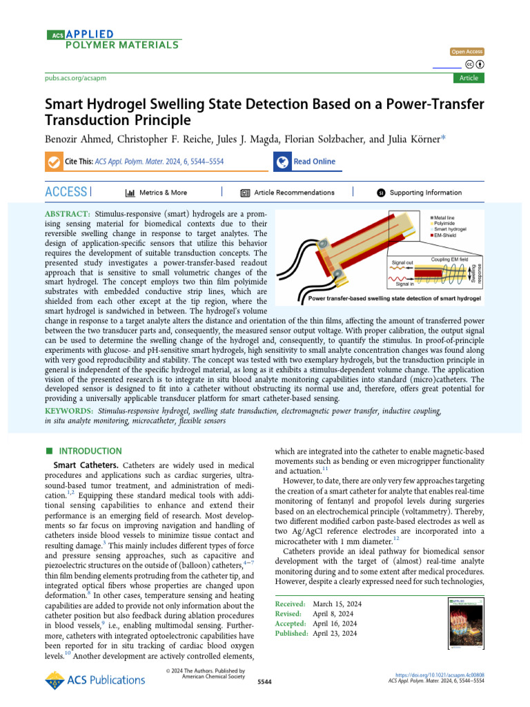 Smart Hydrogel Swelling State Detection Based On A Power Transfer ...