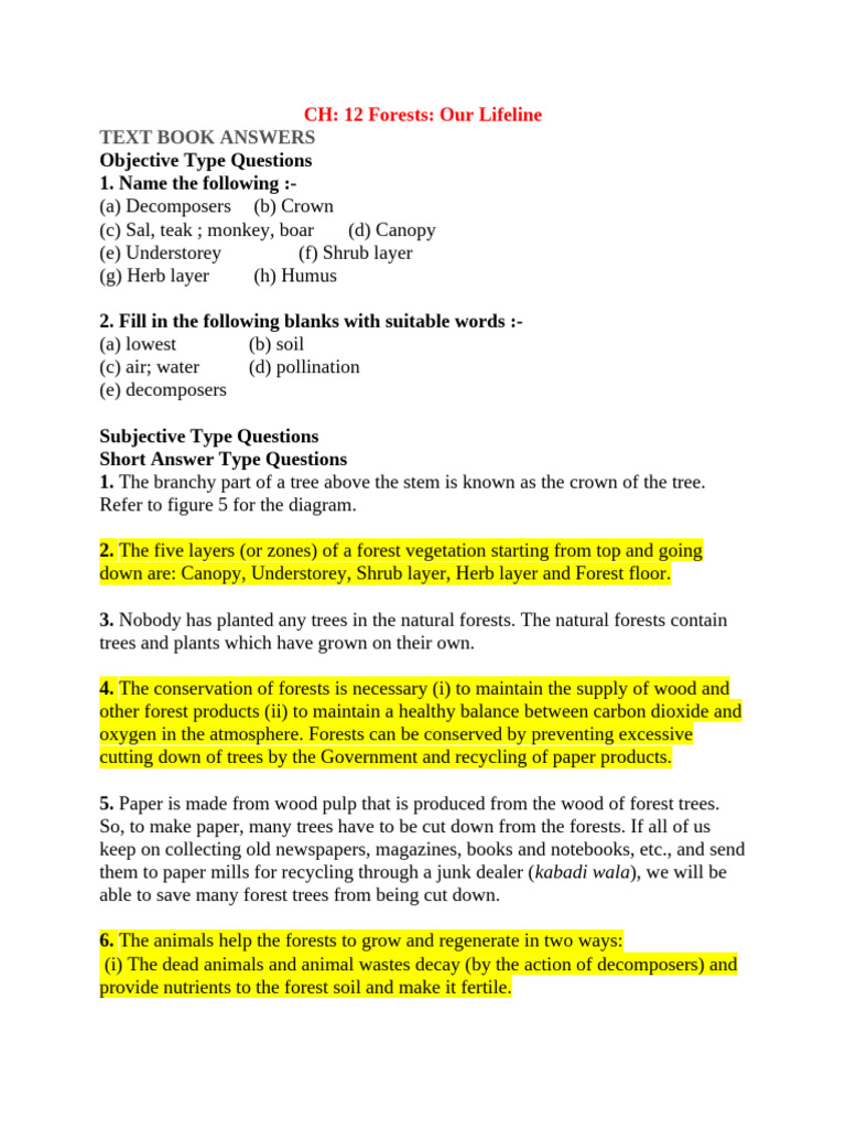 CH Forests Our Lifeline Answer Key | PDF | Soil | Decomposition