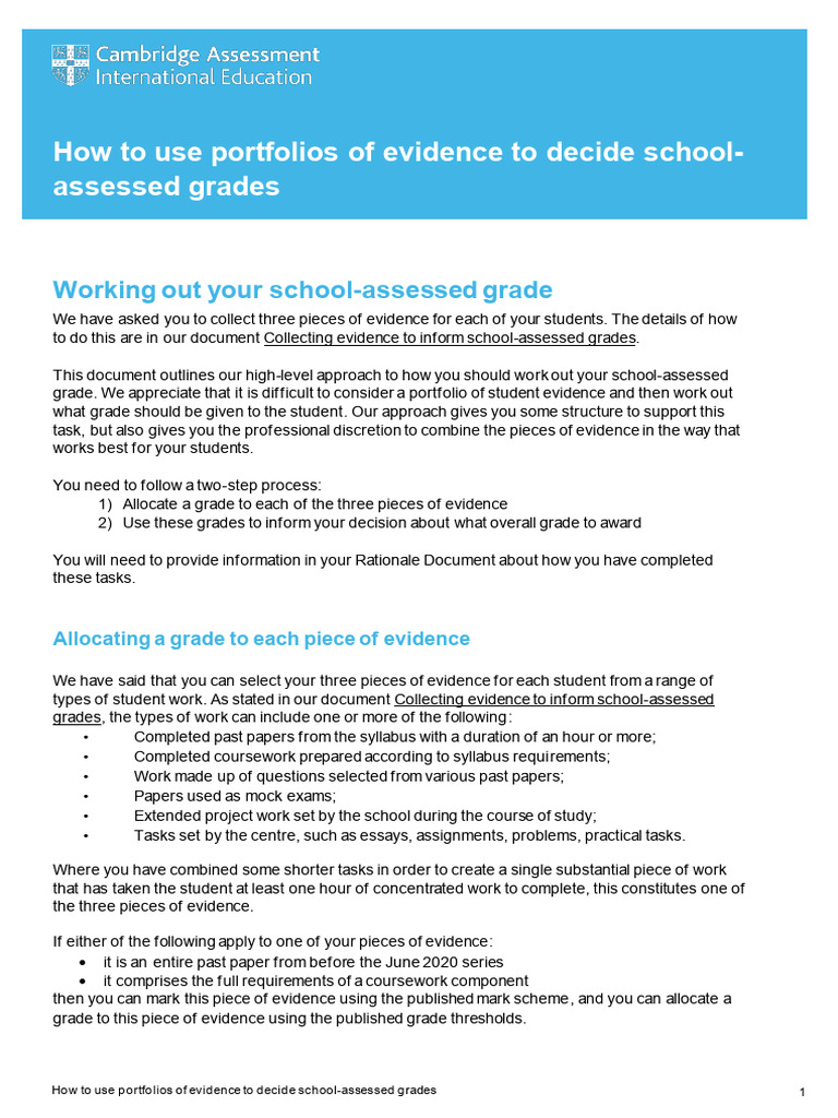 How To Use Portfolios of Evidence To Decide School Assessed Grades | PDF