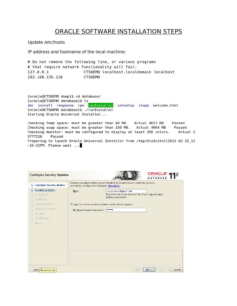 Oracle 11g Software Installation Steps | PDF