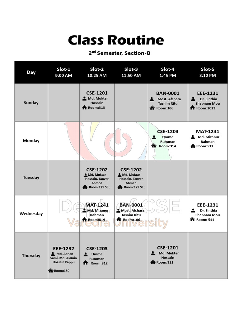 Class Routine Section B | PDF