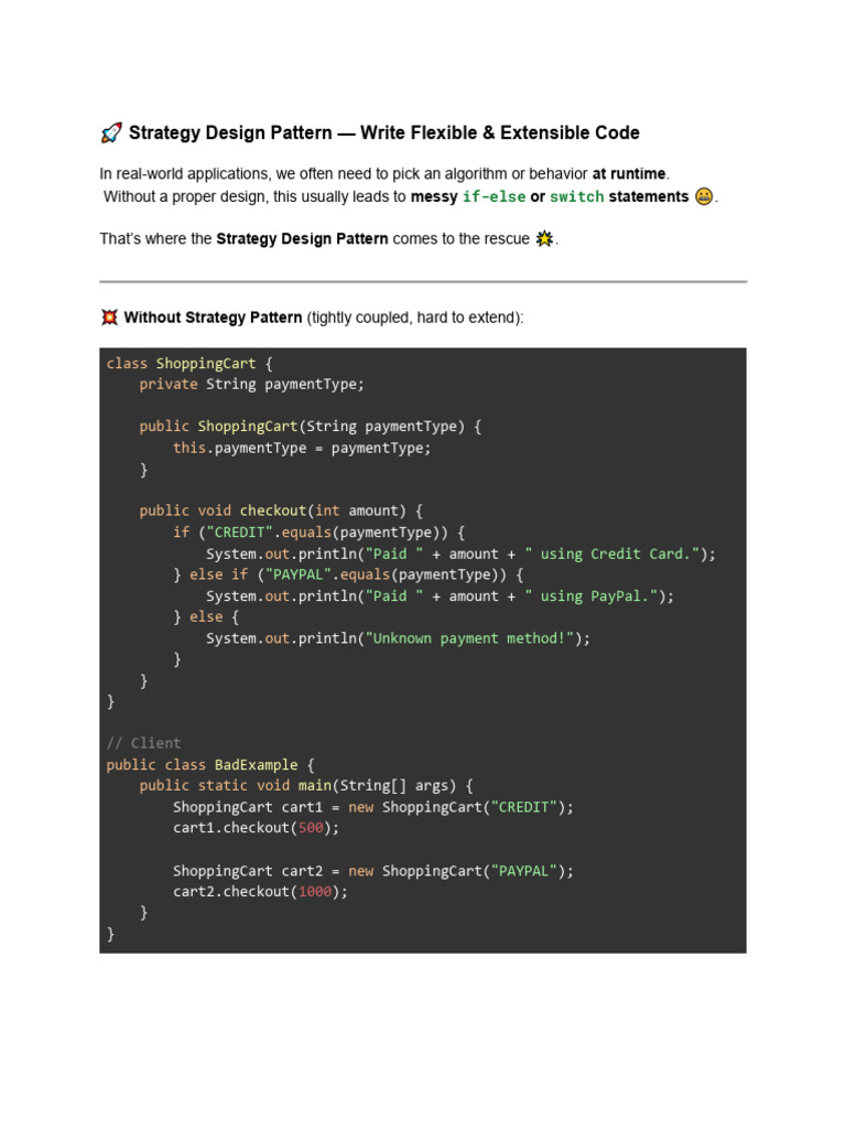 Strategy Design Pattern - Write Flexible & Extensible Code | PDF ...