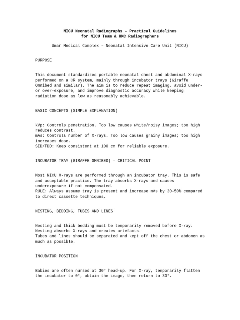 NICU Neonatal Radiographs Guidelines UMC | PDF | X Ray | Neonatal ...