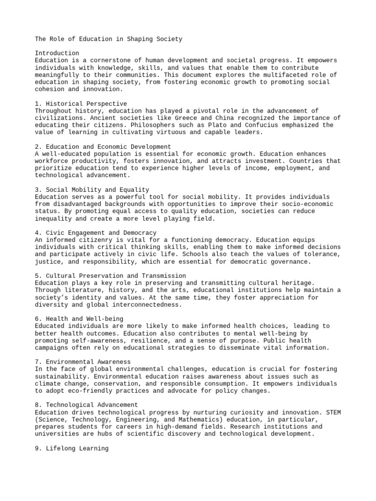 Education Shaping Society | PDF | Civic Engagement