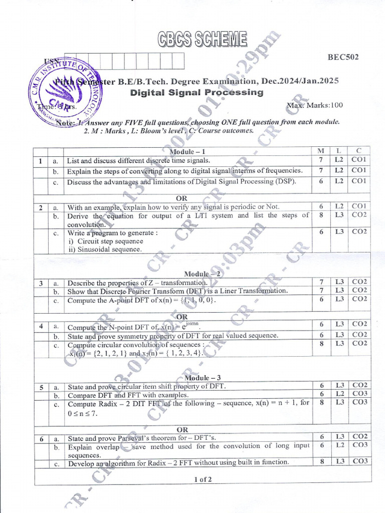 VTU Exam Question Paper With Solution of BEC502 Digital Signal ...
