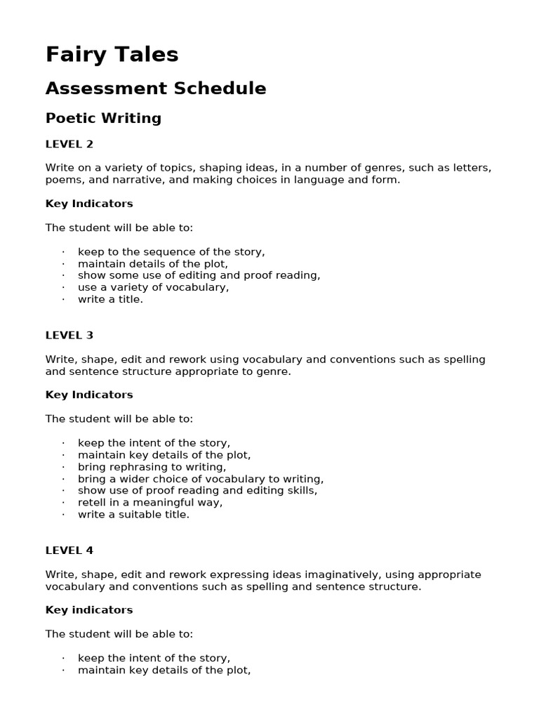 Assessment Schedule Fairy Tales | PDF