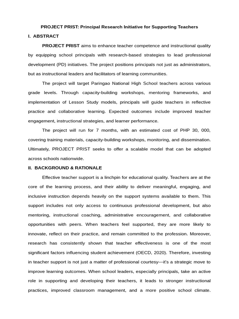 PROJECT PRIST | PDF | Mentorship | Teachers