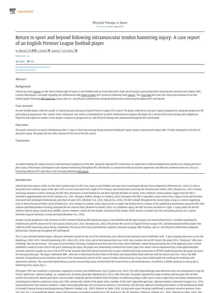 Return To Sport and Beyond Following Intramuscular Tendon Hamstring ...