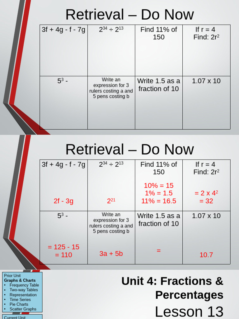 Lesson 13 Percentage Increase Decrease | PDF | Pie Chart
