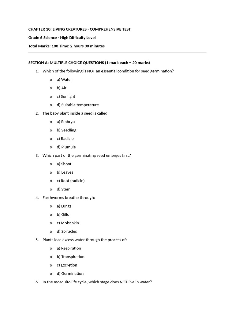 Chapter 10 Test (1) | PDF | Seed | Germination